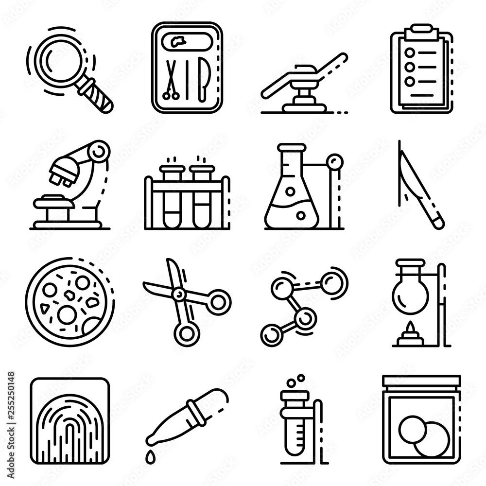 Forensic laboratory icons set. Outline set of forensic laboratory ...