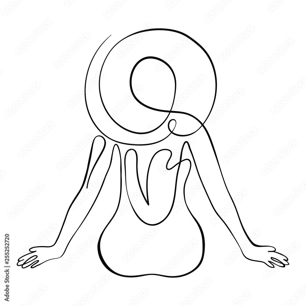 One Line Drawing Woman In Hat Sitting On The Beach Modern Minimalism