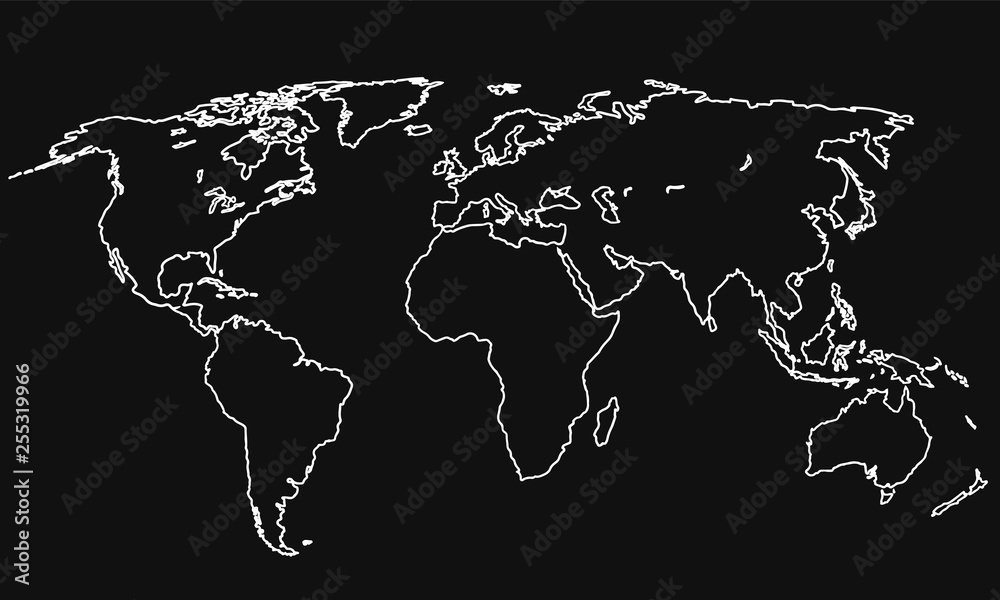 Best doodle world map for your design. Hand drawn freehand editable ...