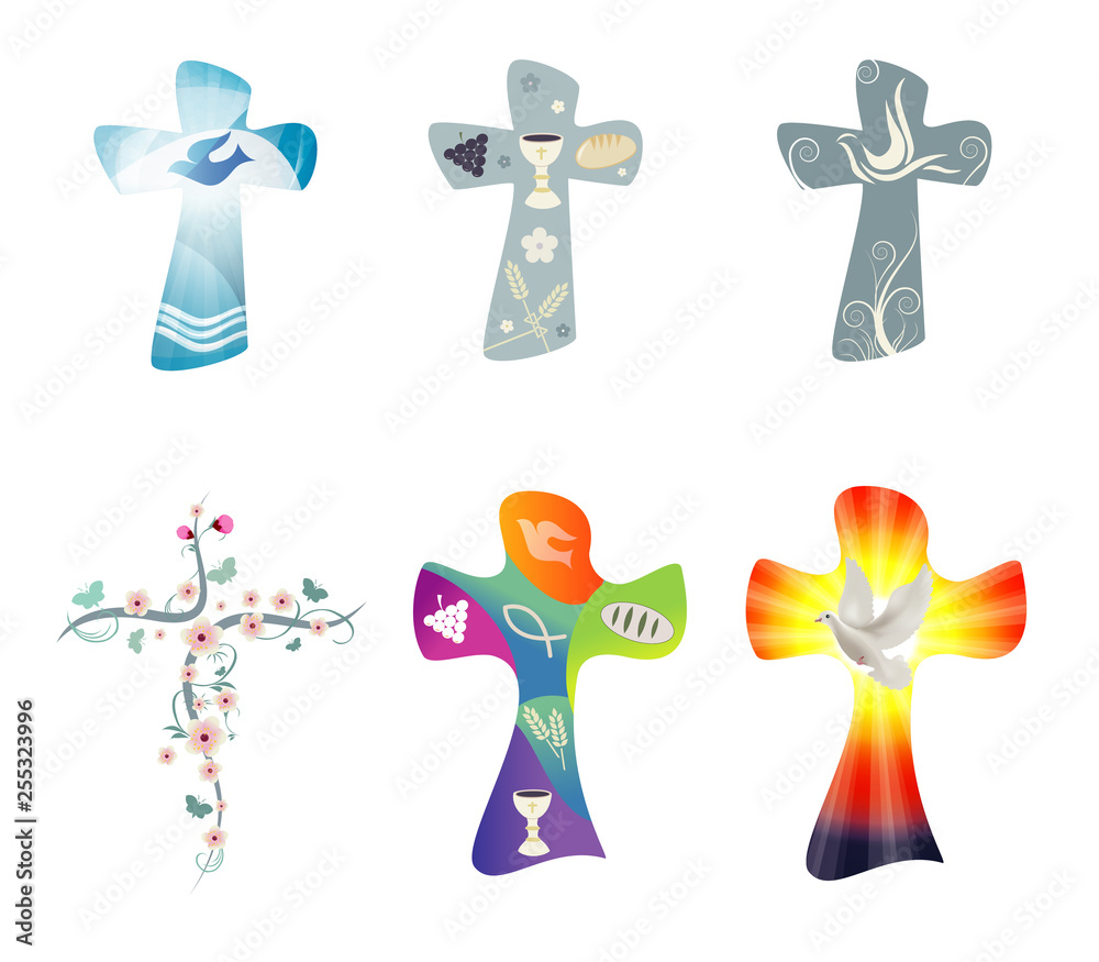Set modern isolated vector Christian crosses. Cross collection with ...