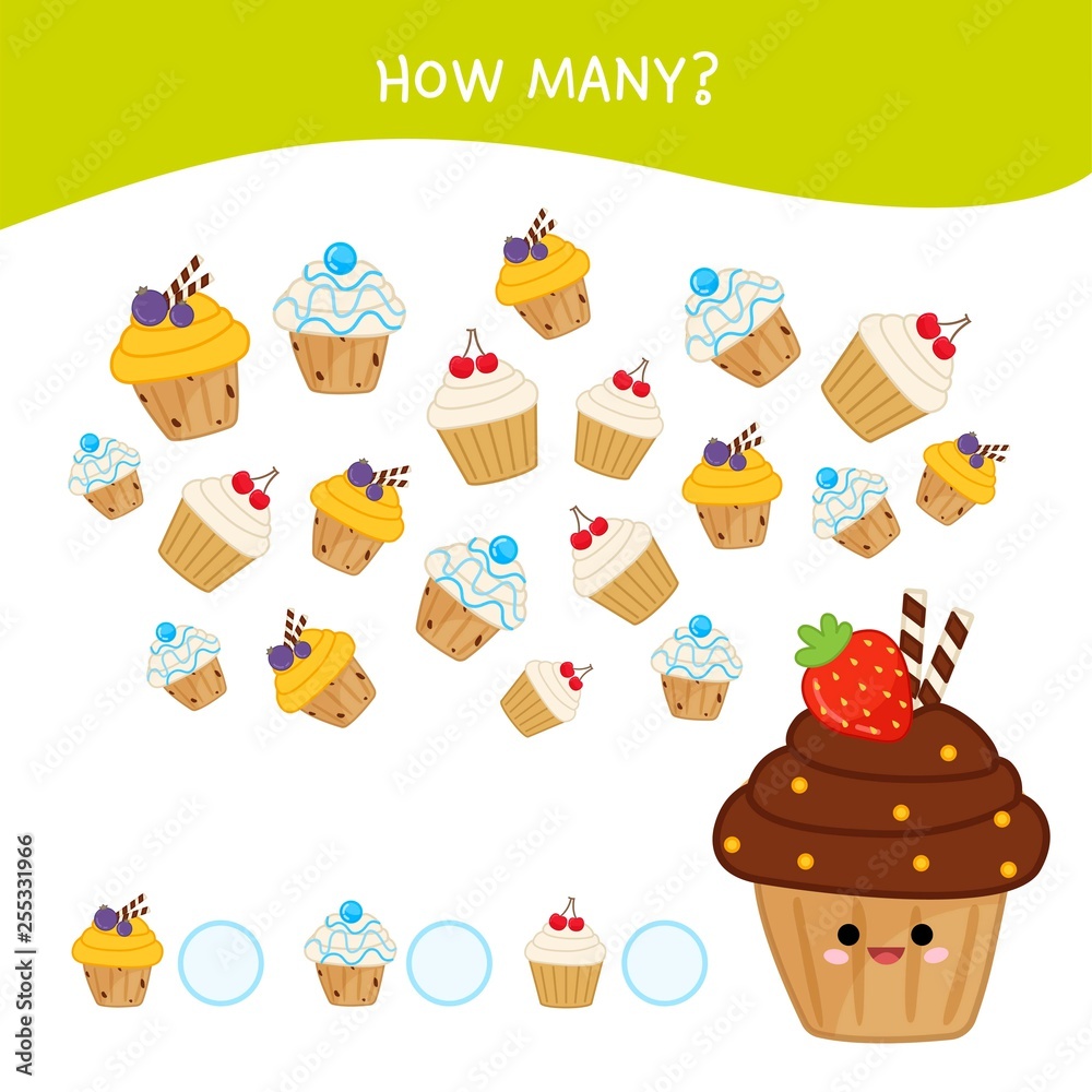 Counting educational children game, math kids activity sheet. How many ...