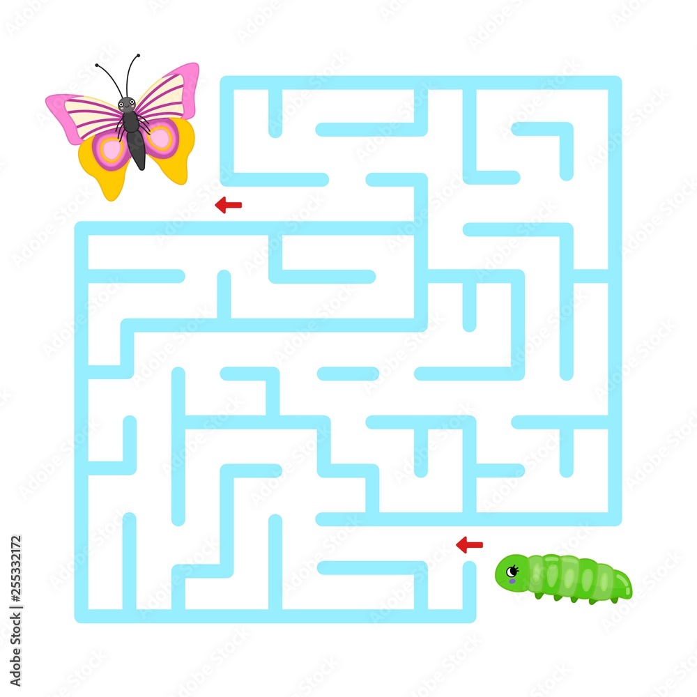Maze game for children. Help the caterpillar turn into a butterfly ...