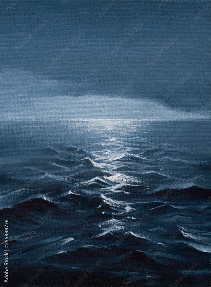 Ocean Waves At Night Painting