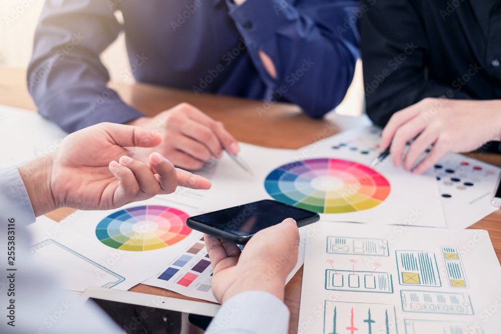 Teamwork process, Graphic designer creative planning work together on ...