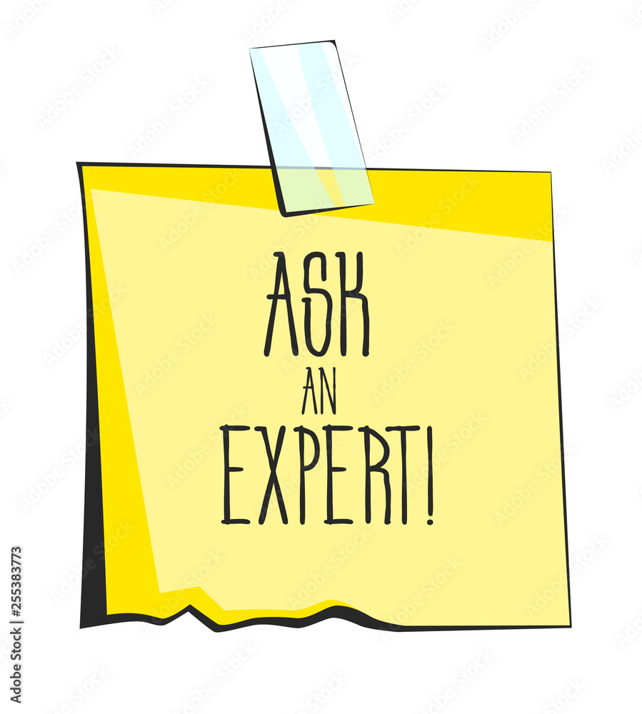 Yellow sticky note with scotch tape. Ask an expert lettering. Paper ...