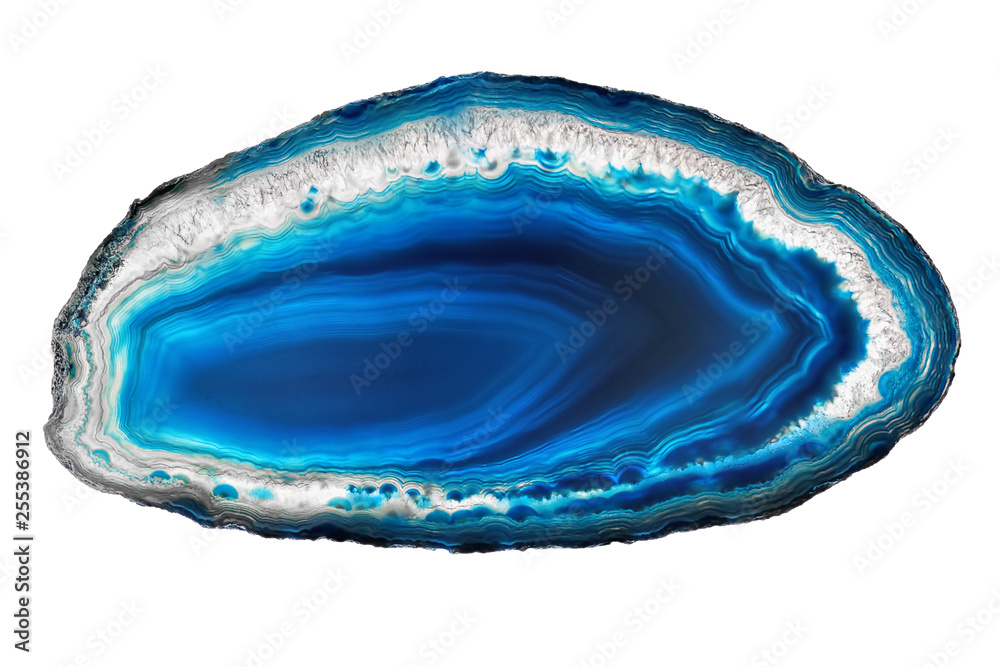 Amazing white blue Agate Crystal cross section isolated on white ...