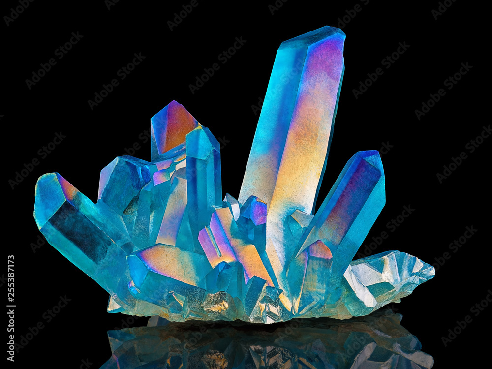 Amazing colorful Quartz Rainbow Flame Blue Aqua Aura crystal cluster ...