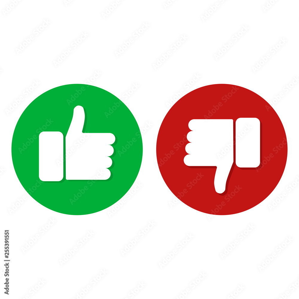 Thumb up thunb down green and red color white background internet ...