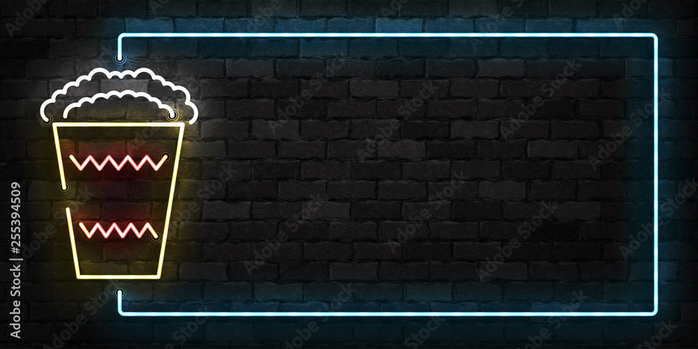 Vector realistic isolated neon sign of Popcorn frame logo for template ...