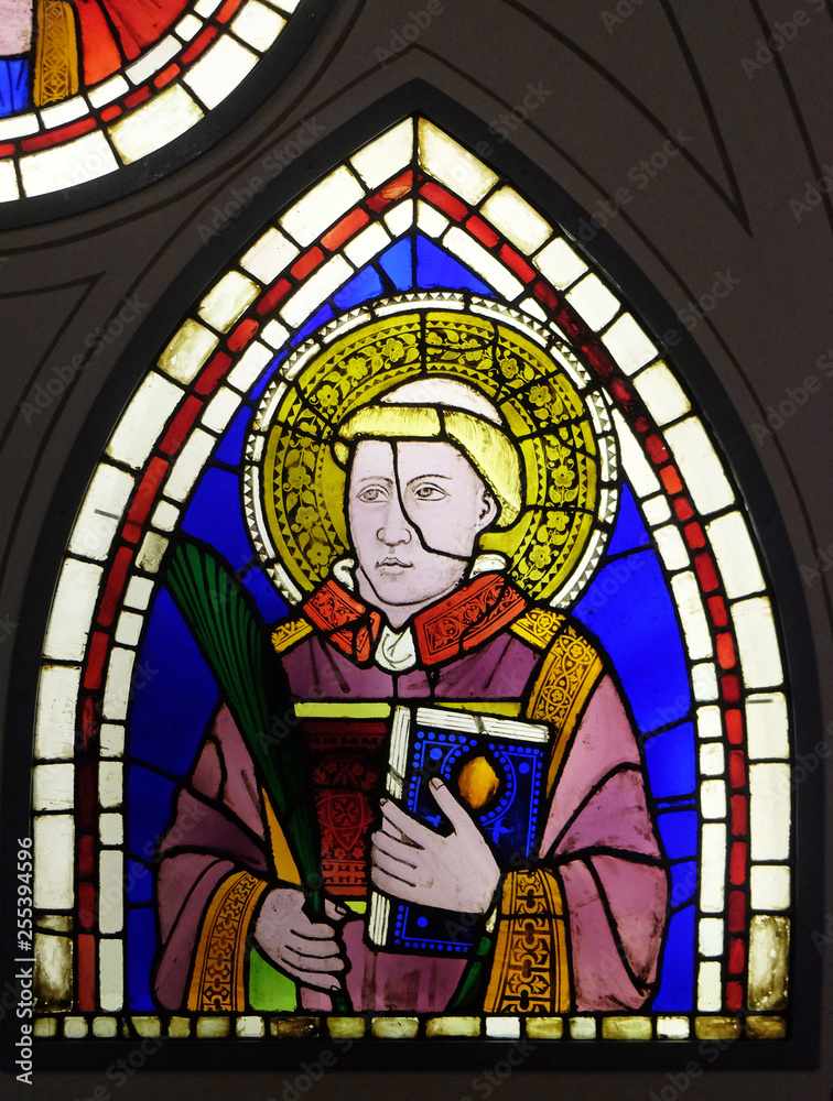Saint Deacon the Martyr depicted in the stained-glass window designed ...