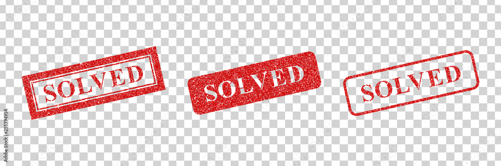 Vector set of realistic isolated red rubber stamp of Solved logo for ...