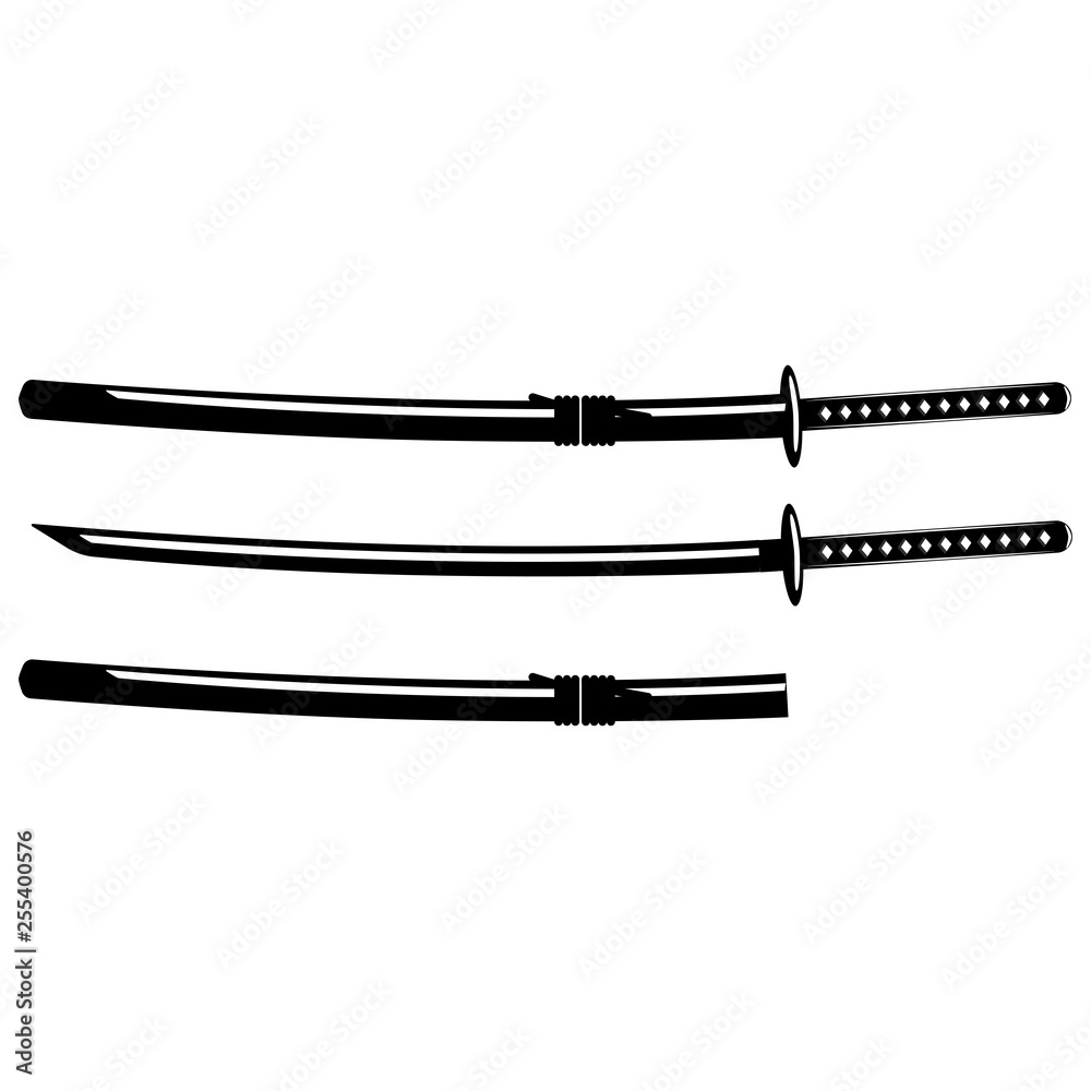 Vintage katana sword isolated on white background. Traditional japanese ...