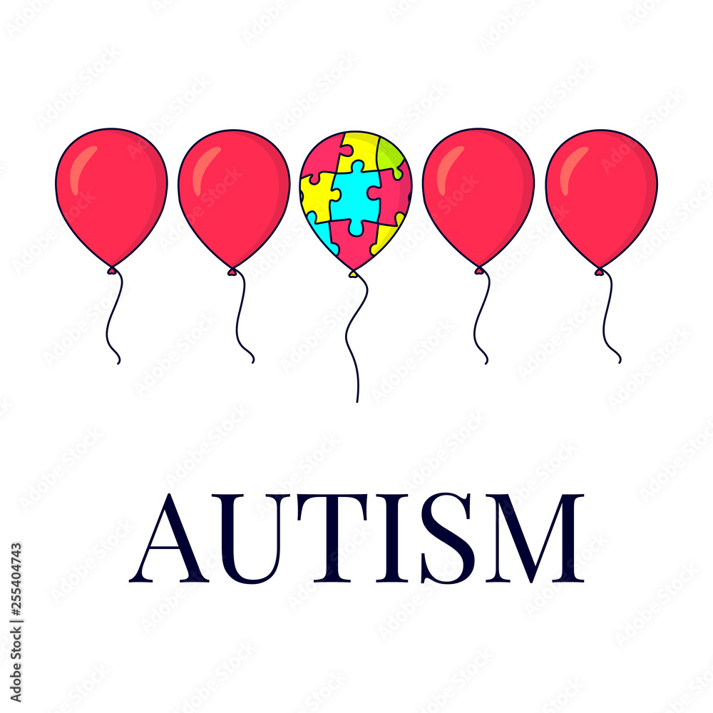 Autism awareness poster with a set of red balloons and one colorful ...