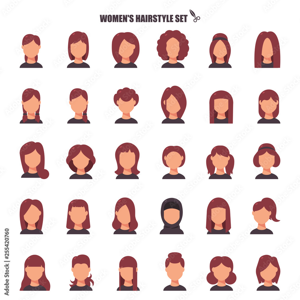 Female Hairstyle Cartoon Monochrom Icons In Set Collection For Design