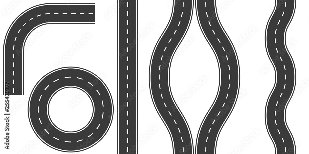 set roads markings, vector illustration options road curvature turn ...