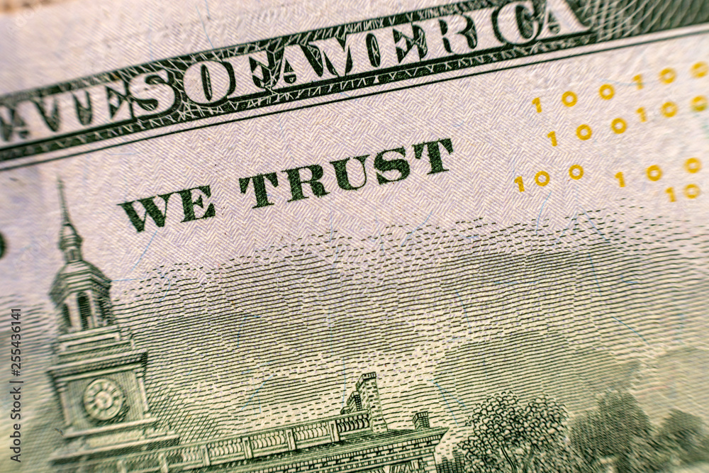 Back reserve side detail of American national currency banknote dollars ...