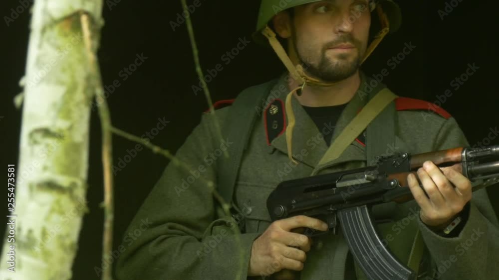 Soldier aiming with a AK-47 SU – Moving Camera Stock Video | Adobe Stock