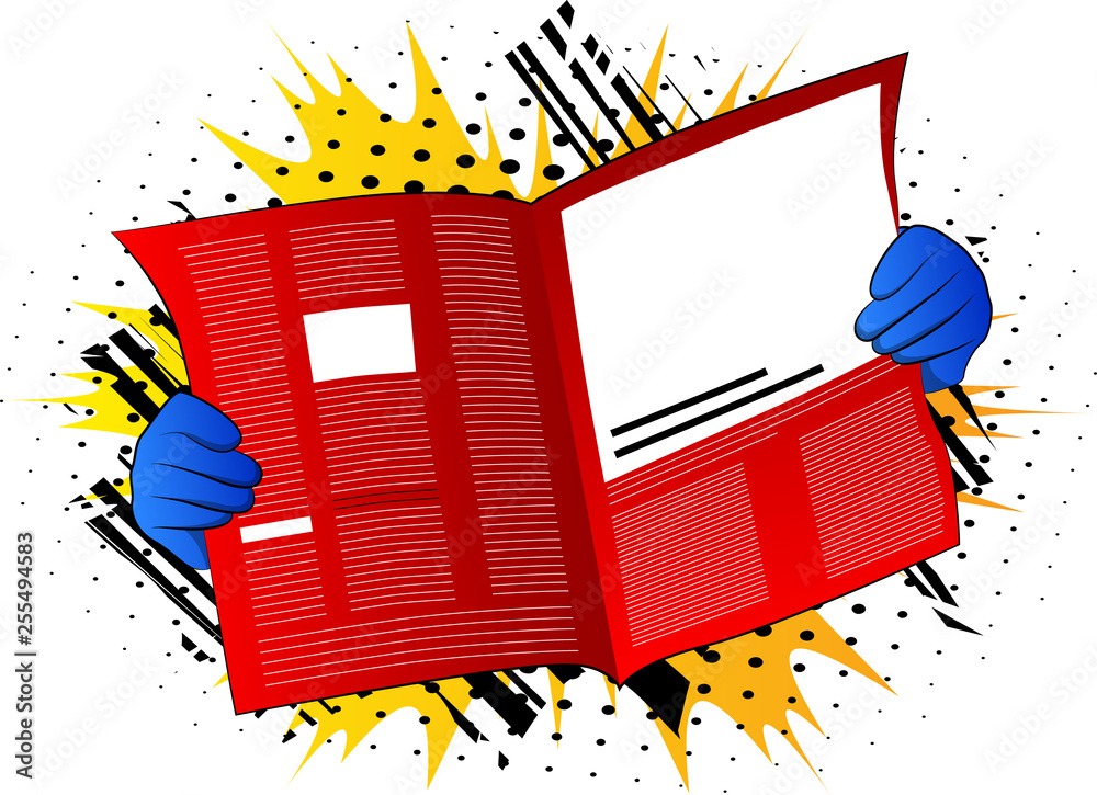 Vector cartoon hand holding a newspaper. Illustrated hand on comic book ...