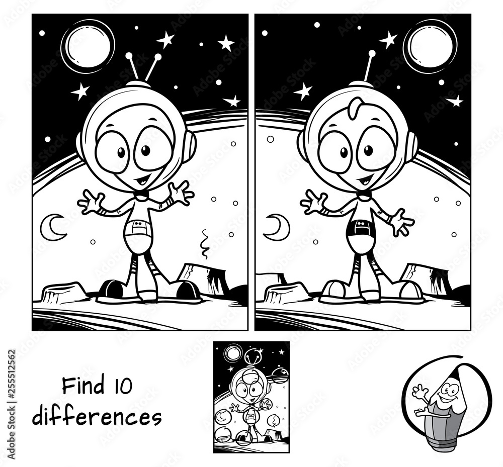 Alien in a spacesuit and helmet. Find 10 differences. Educational ...