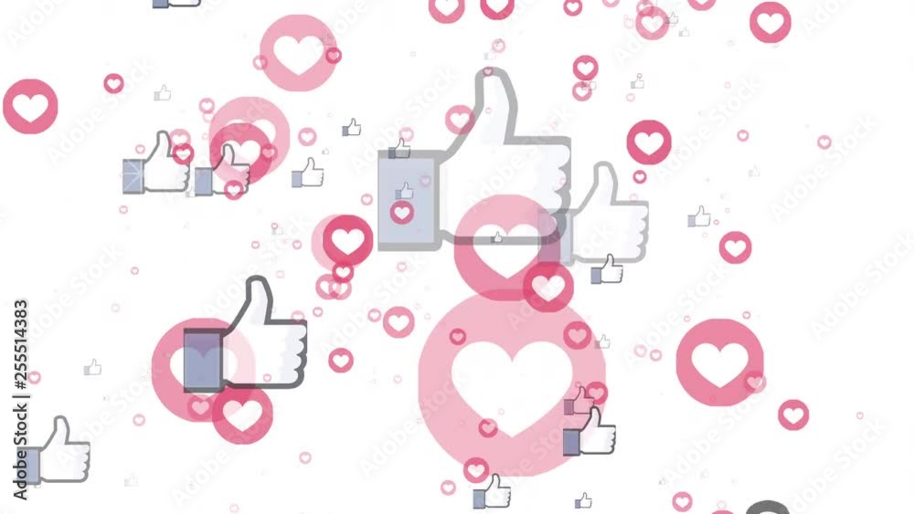 animation of social media likes and loves apearing on white background ...