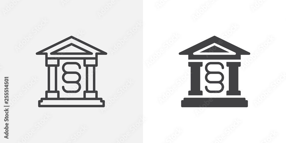 Courthouse building icon. line and glyph version, outline and filled ...