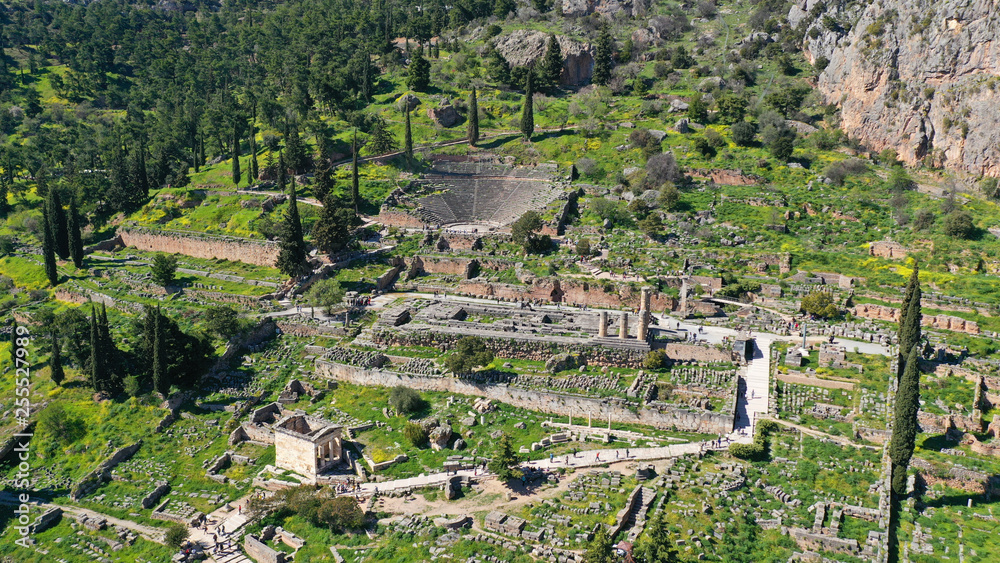 Aerial drone photo of iconic Temple of Apollo in archaeological site of ...