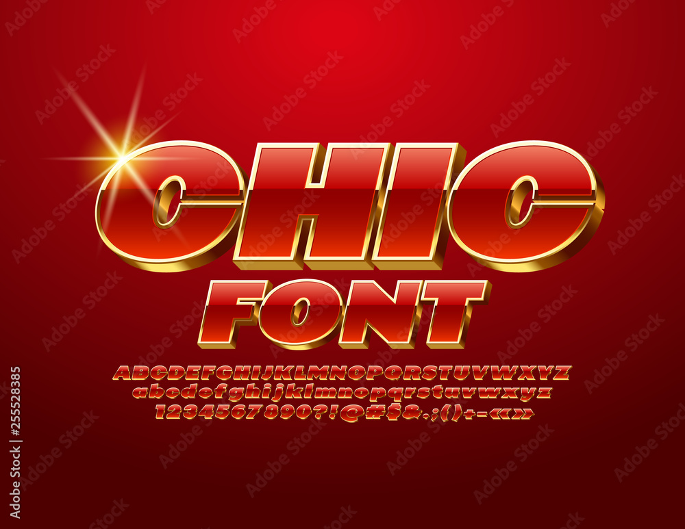 Vector Chic Red and Gold Font. Glossy Alphabet Letters, Numbers and ...