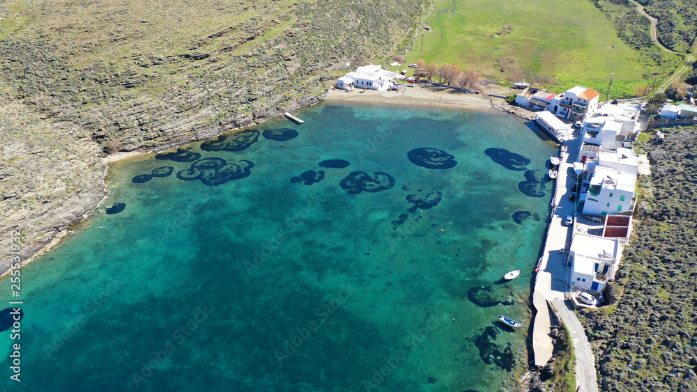 Aerial drone photo of picturesque seaside village of Agia Eirini with ...