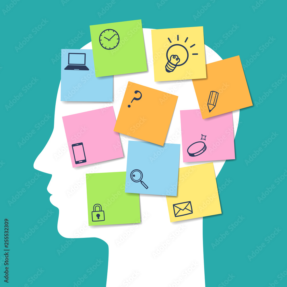 Sticky note and icon on human face Stock Vector | Adobe Stock