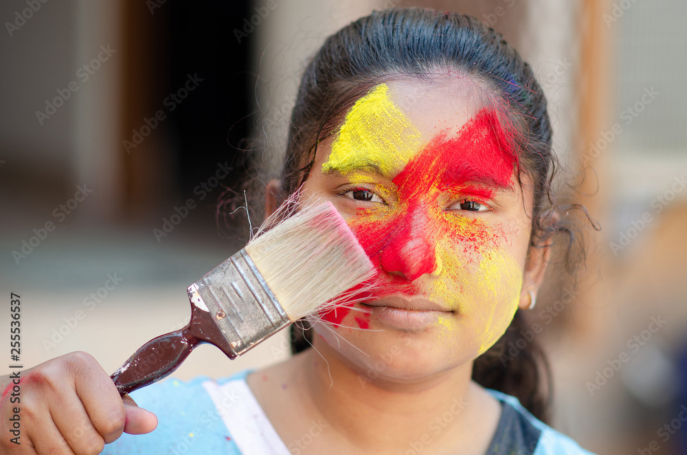 Fashion Model Girl colorful face paint. Beauty fashion art portrait of ...