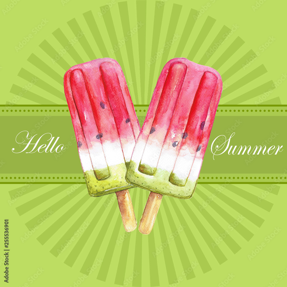 Hello summer ice cream poster sunburst background Stock Illustration ...