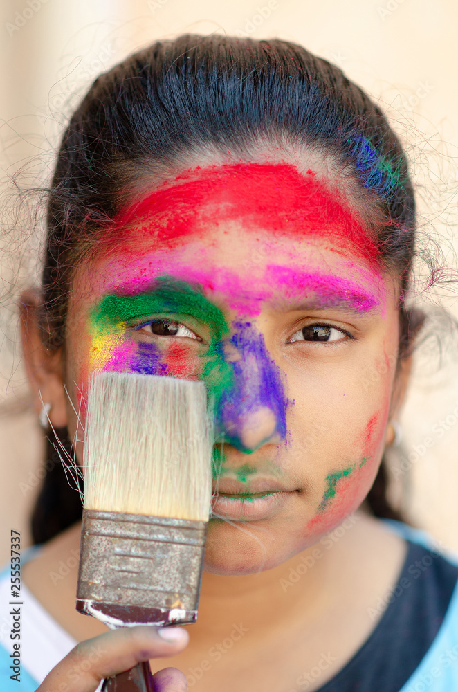 Fashion Model Girl colorful face paint. Beauty fashion art portrait of ...