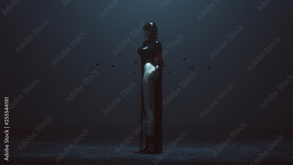 Futuristic Demon Nun In a High Split Dress Abstract Demon Assassin with ...