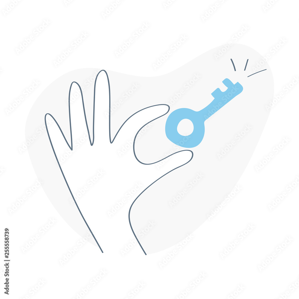 Outline Hand Holding Blue Key. Access, Passkey, Opening, Confidence ...