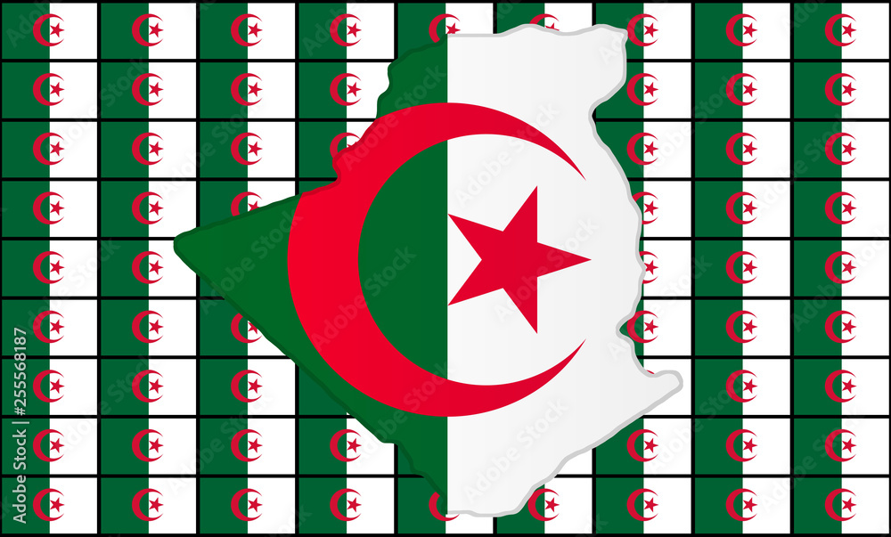 Graphic illustration of an Algerian flag with a contour of its borders ...