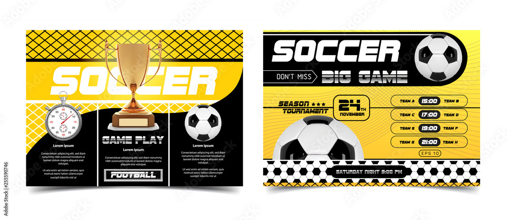 Soccer Poster design Vector. Football flyer with ball and scoreboard ...