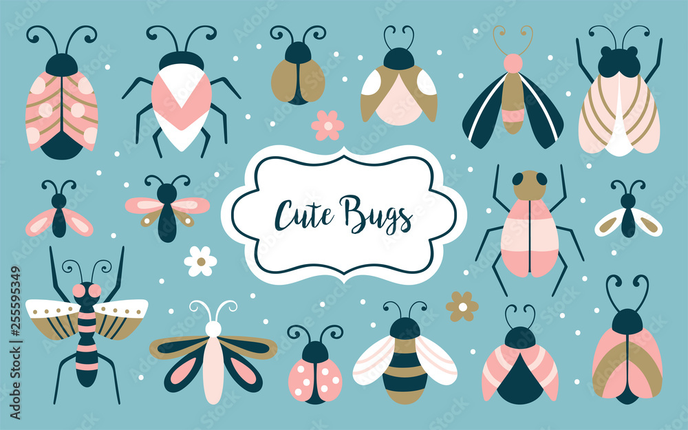 Cute bugs and beetles set. Stock Vector | Adobe Stock