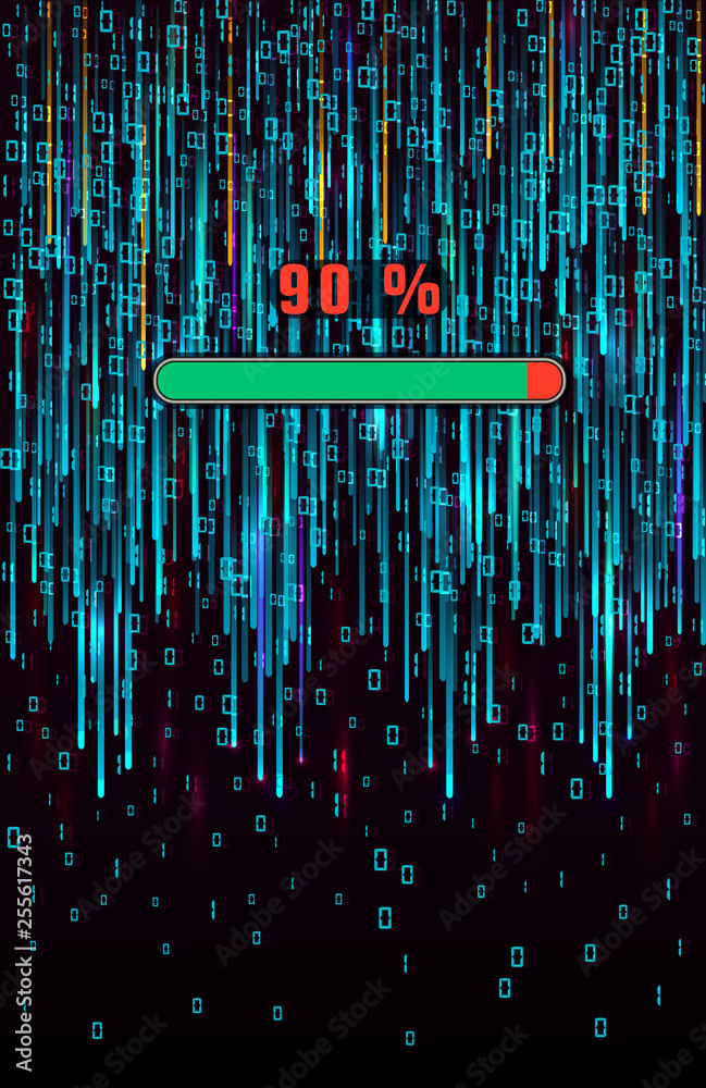 Binary matrix background. Futuristic progress loading bar. Falling ...