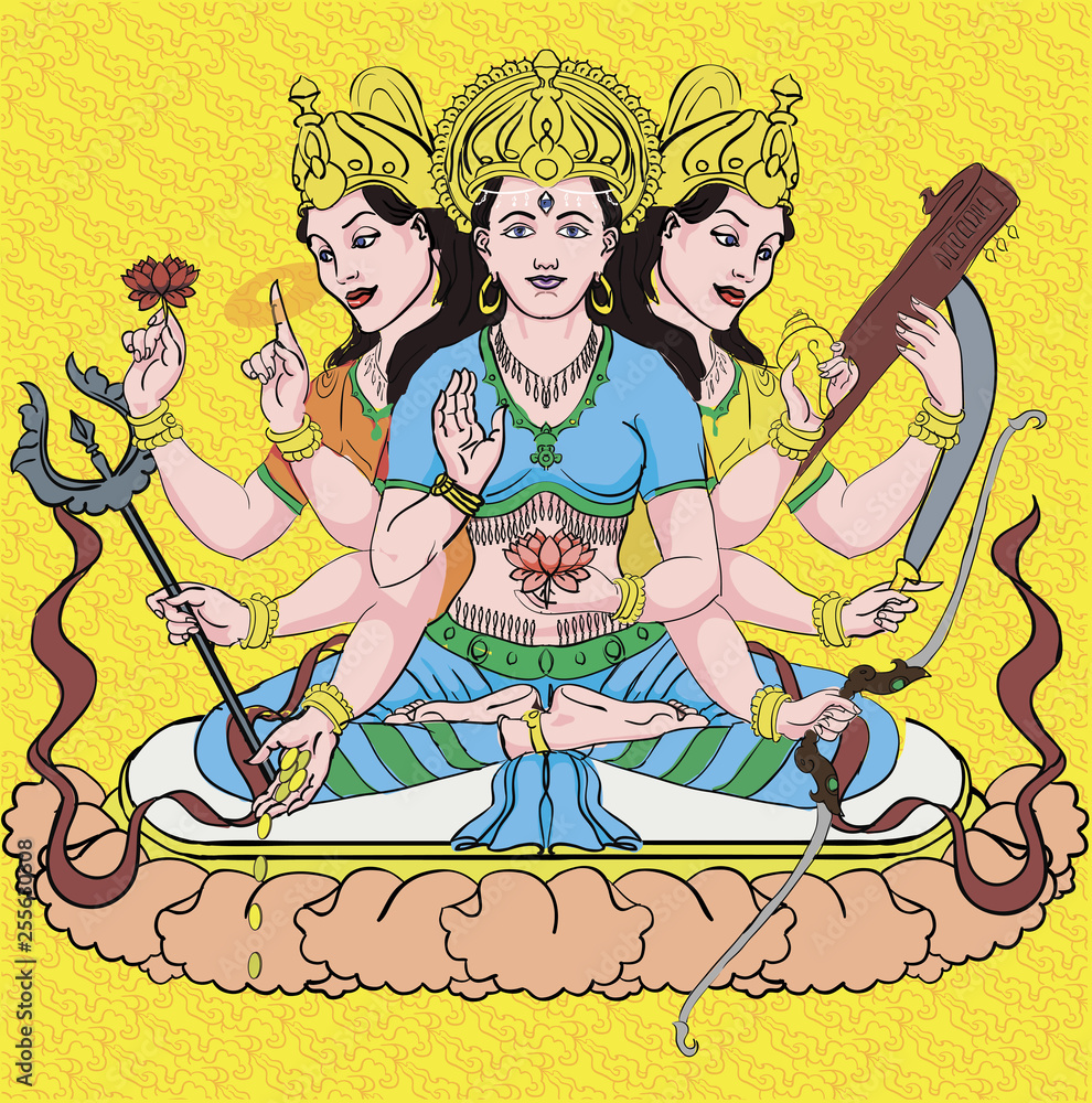 Indian goddess Gayatri three-faced female hypostasis of the divine ...