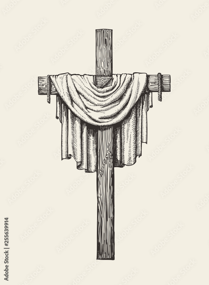 Crucifix, cross and shroud hand drawn. Religious sign. Sketch vector ...
