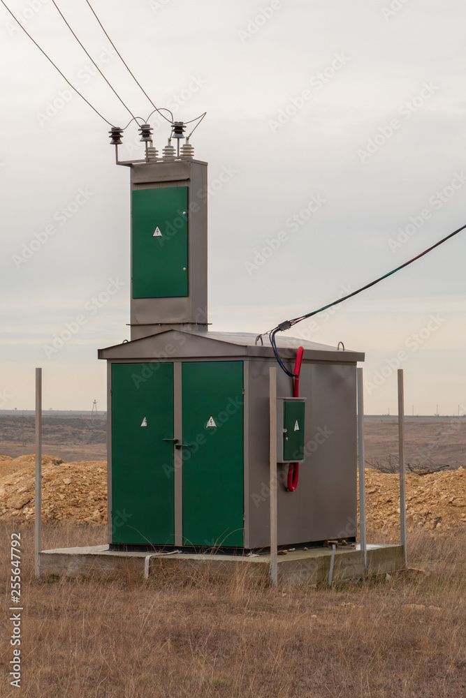 Transformer vault building of electrical current in countryside ...