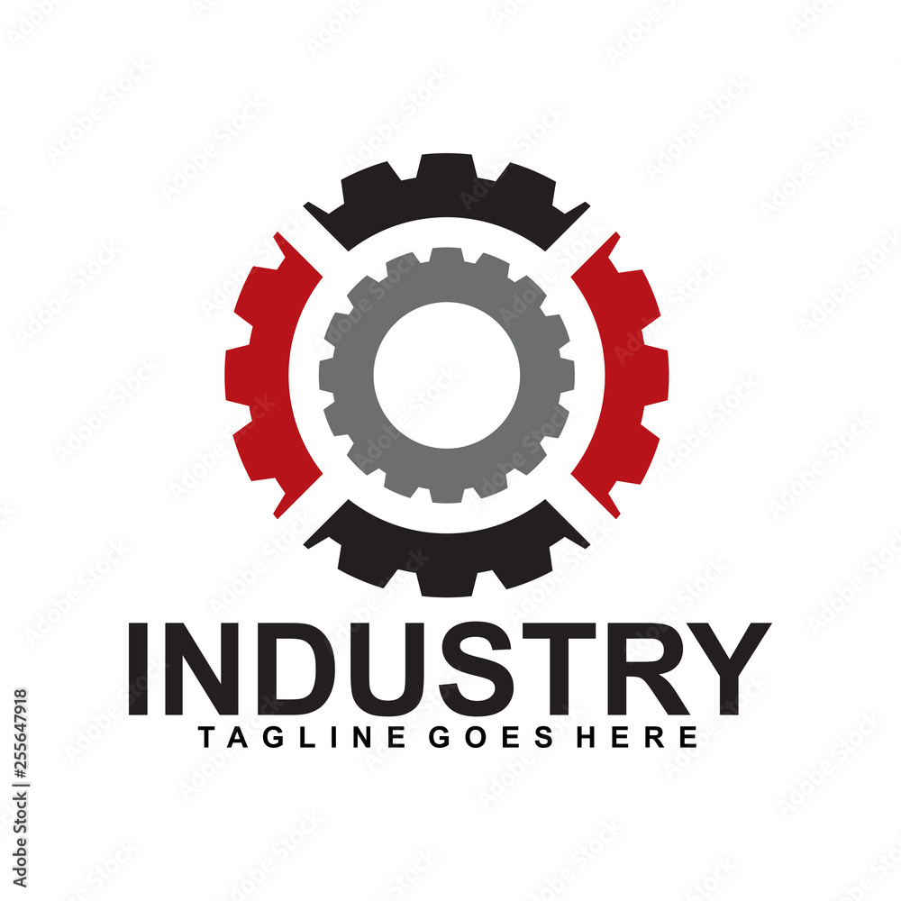 Industrial logo design vector template with gear icon Stock Vector | Adobe Stock