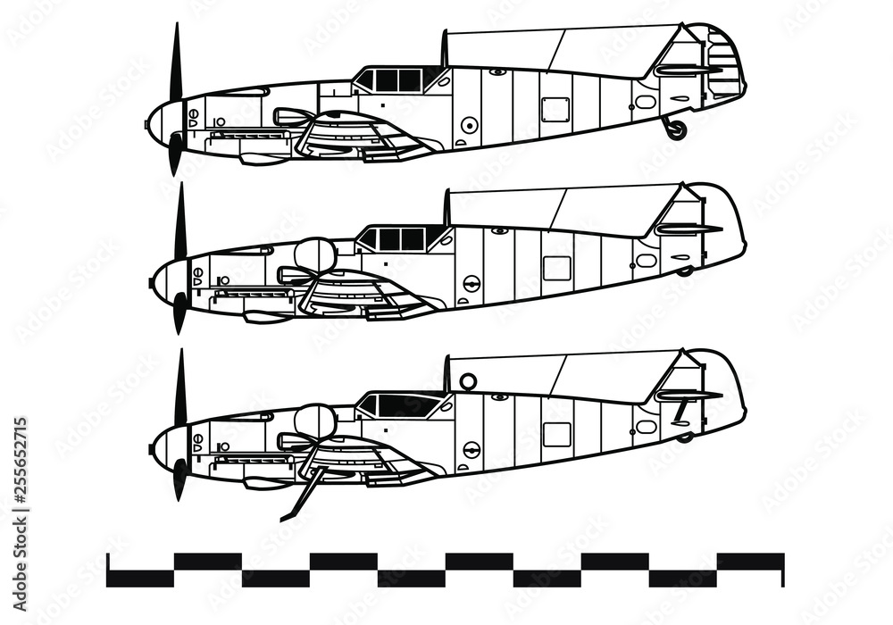 Messerschmitt Bf.109. Outline drawing Stock Vector | Adobe Stock