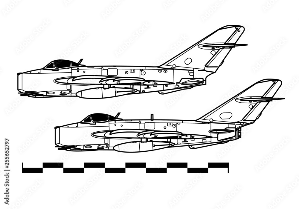 Mikoyan MiG-17 Fresco. Outline drawing Stock Vector | Adobe Stock