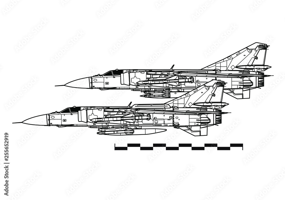 Mikoyan MiG-23 Flogger. Outline drawing Stock Vector | Adobe Stock