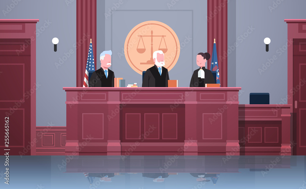 Vetor do Stock: law process with judge lawyer and procurator in uniform ...