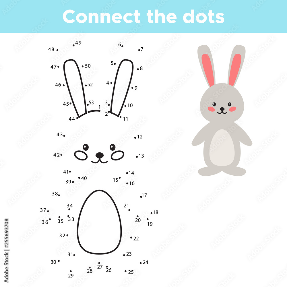 Educational numbers game for children, connect the dots. Vector kawaii ...