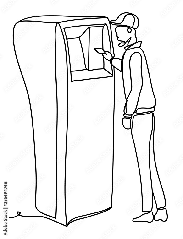 Handsome man taking money from the ATM. Professional illustration ...