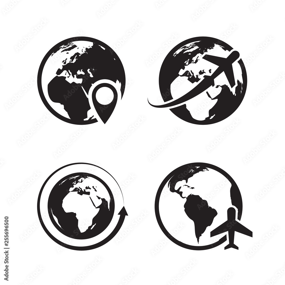 Globe icons set. World earth and globe map pin icon internet global ...