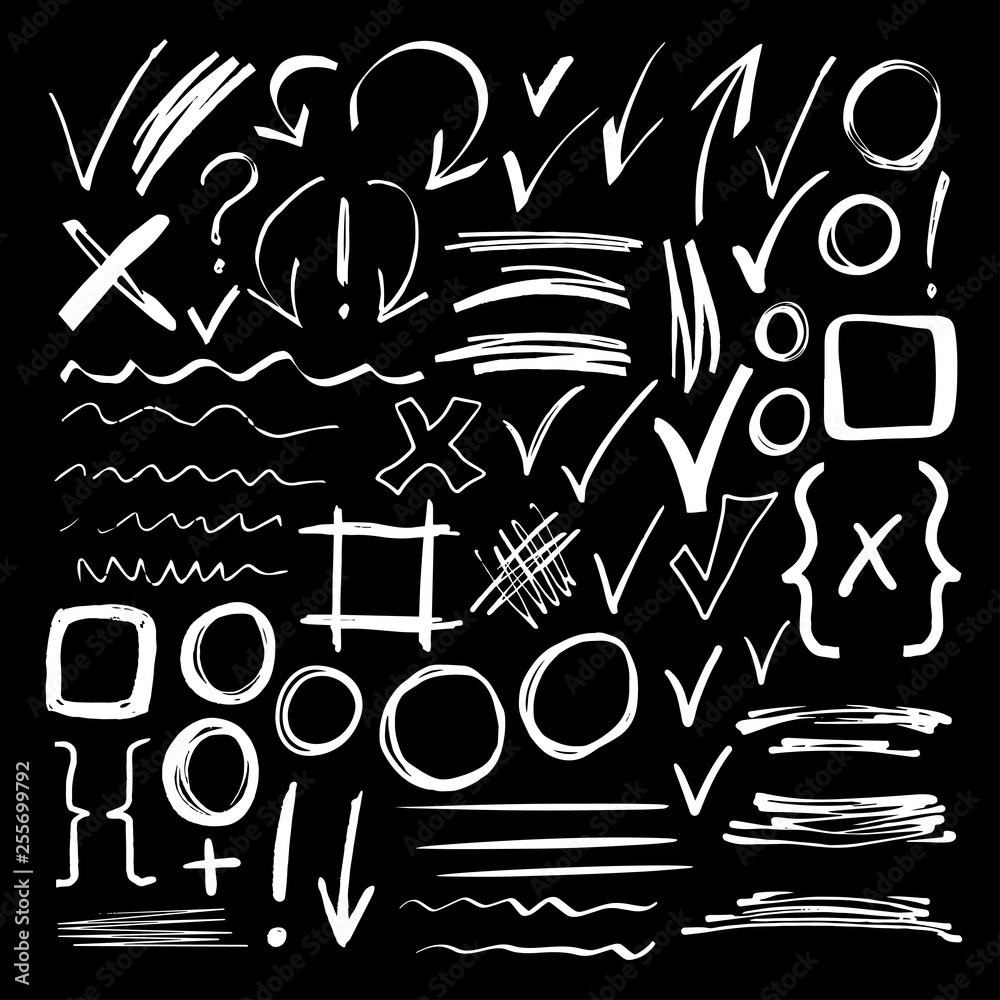 Hand drawn chalk signs, arrows, lines, shapes, handwritten Stock Vector ...